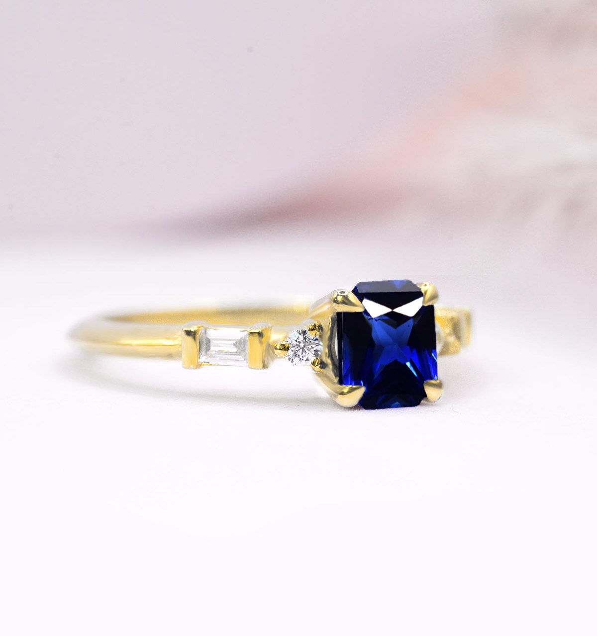 6mm Dark Blue Sapphire Engagement Ring - DIORAH JEWELLERS