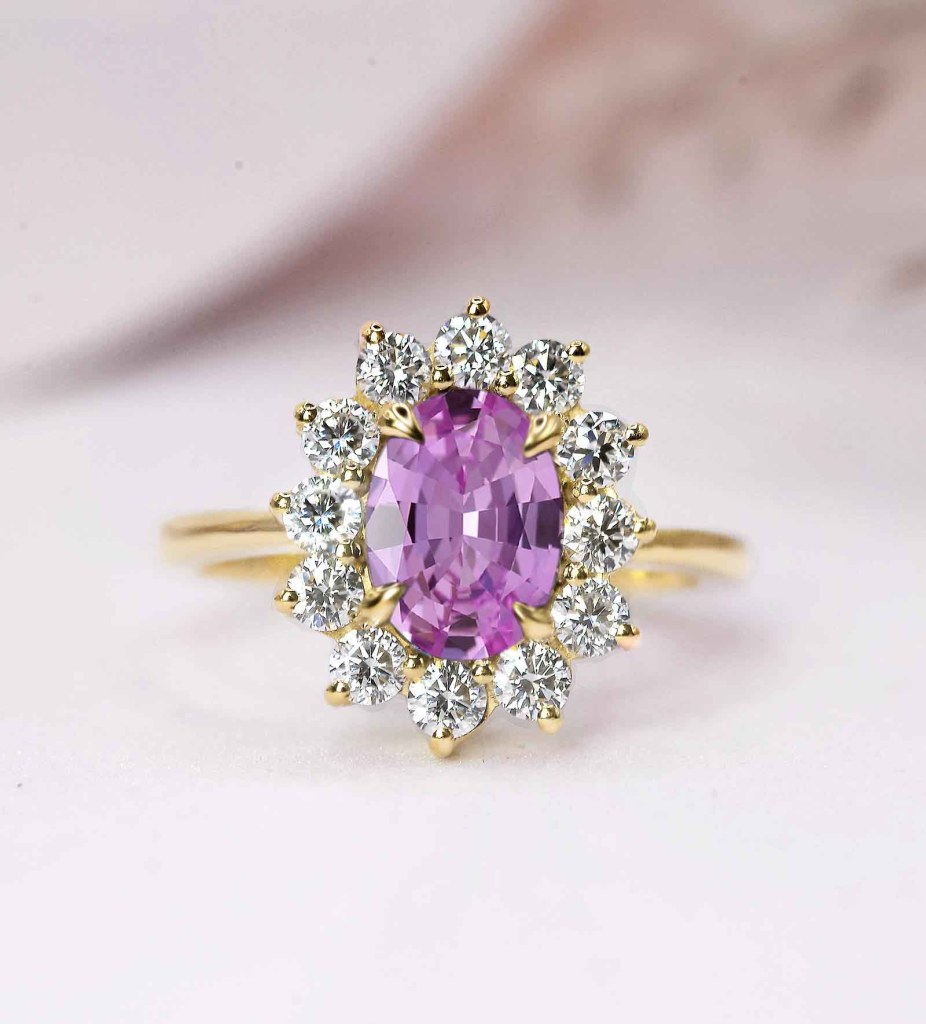 8 x 6mm Light Pink Sapphire Cluster Ring - DIORAH JEWELLERS