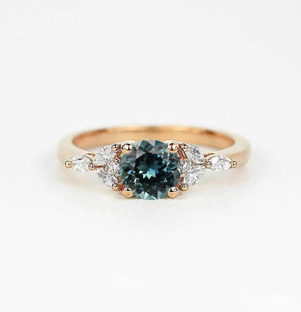 6mm Natural Teal Sapphire Cluster Ring - DIORAH JEWELLERS