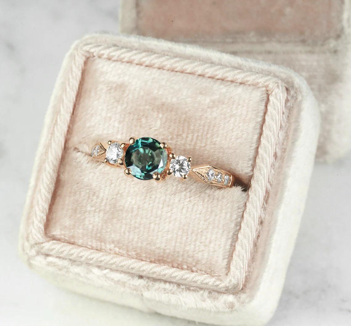 6mm Teal Sapphire Vintage Minimalist Ring - DIORAH JEWELLERS
