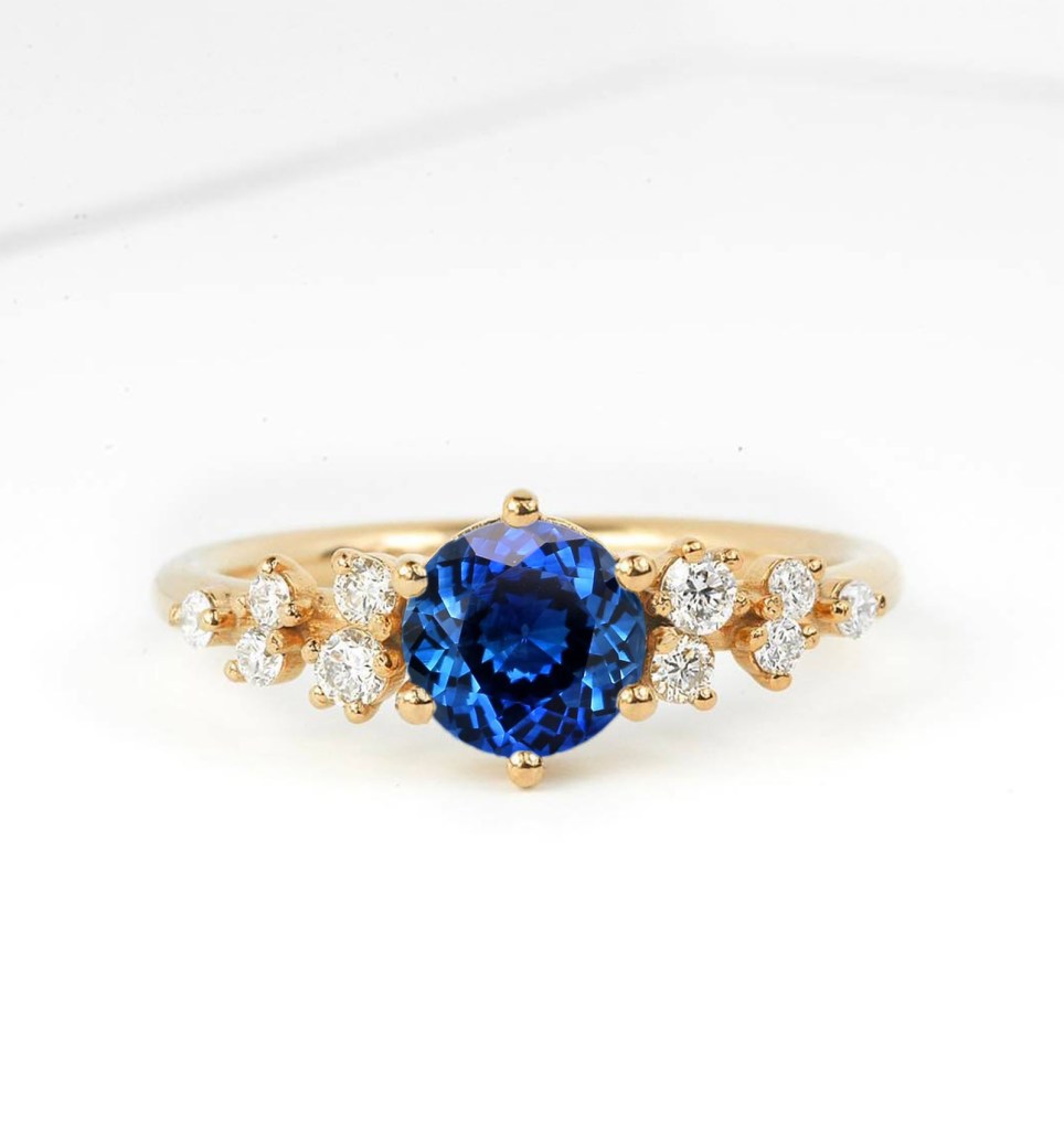 Blue Sapphire Cluster Engagement Ring in Rose Gold - DIORAH JEWELLERS