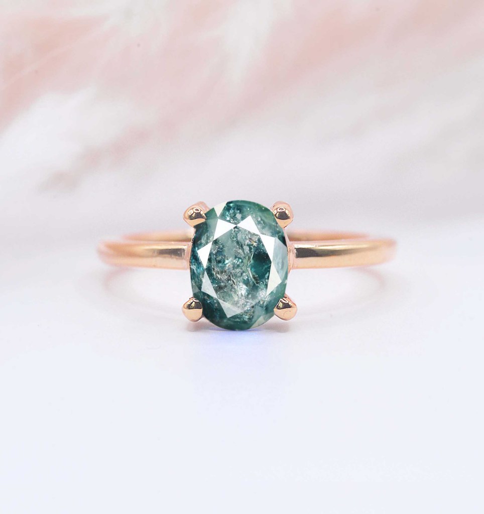 Oval rustic diamond ring and wedding band - DIORAH JEWELLERS