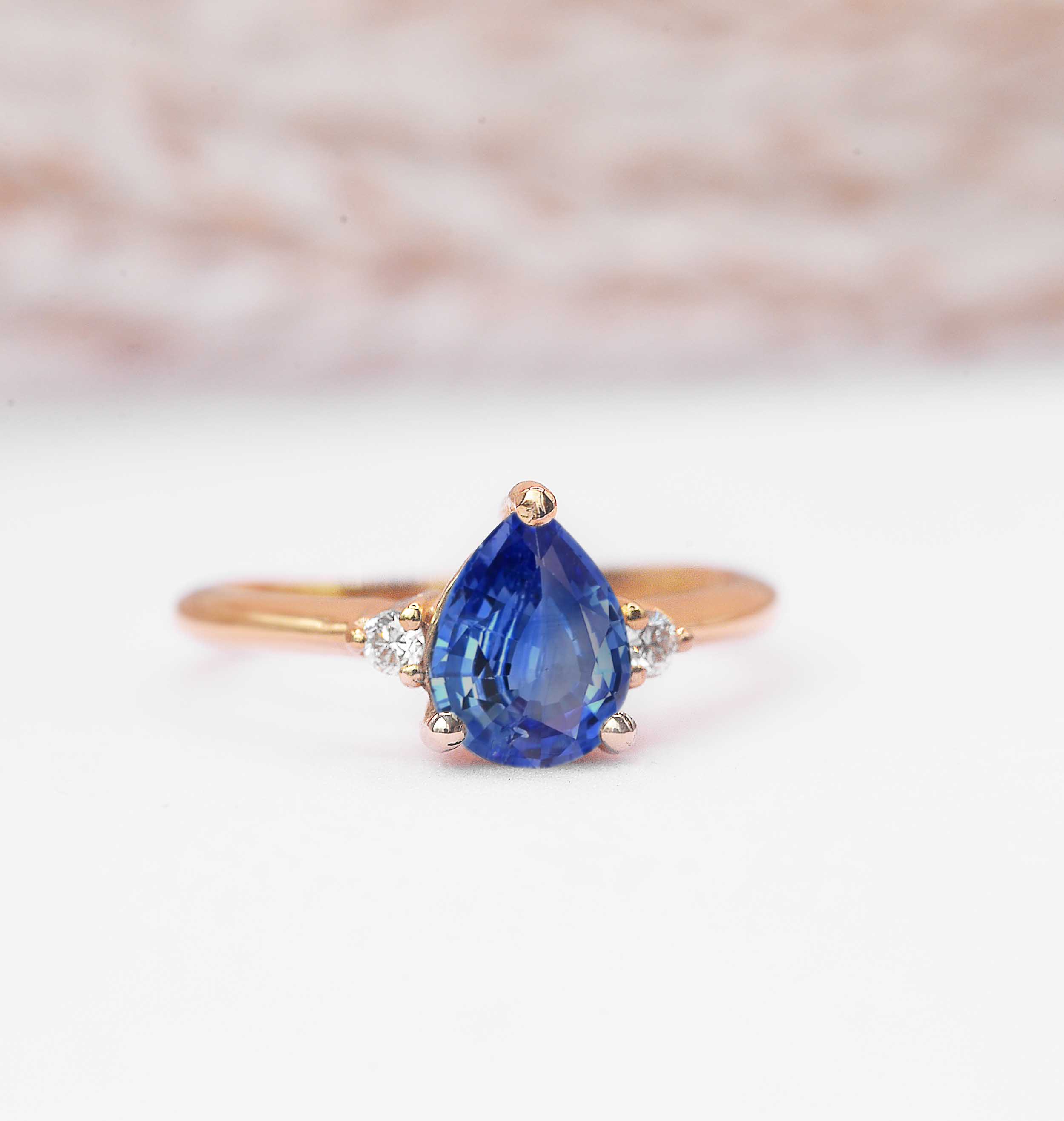 Pear blue sapphire ring in minimal Style - DIORAH JEWELLERS