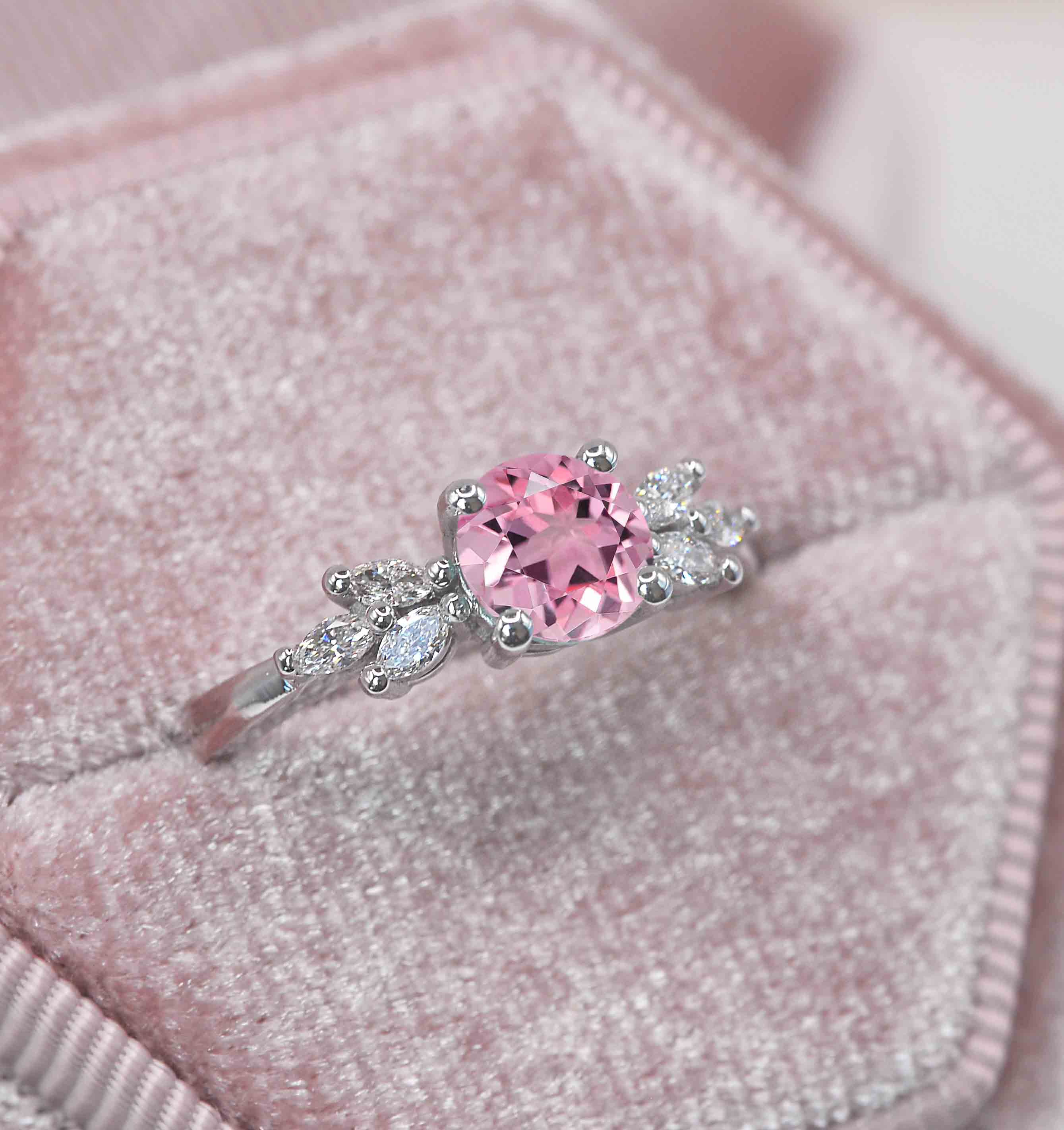 Natural pink sapphire white gold ring - DIORAH JEWELLERS