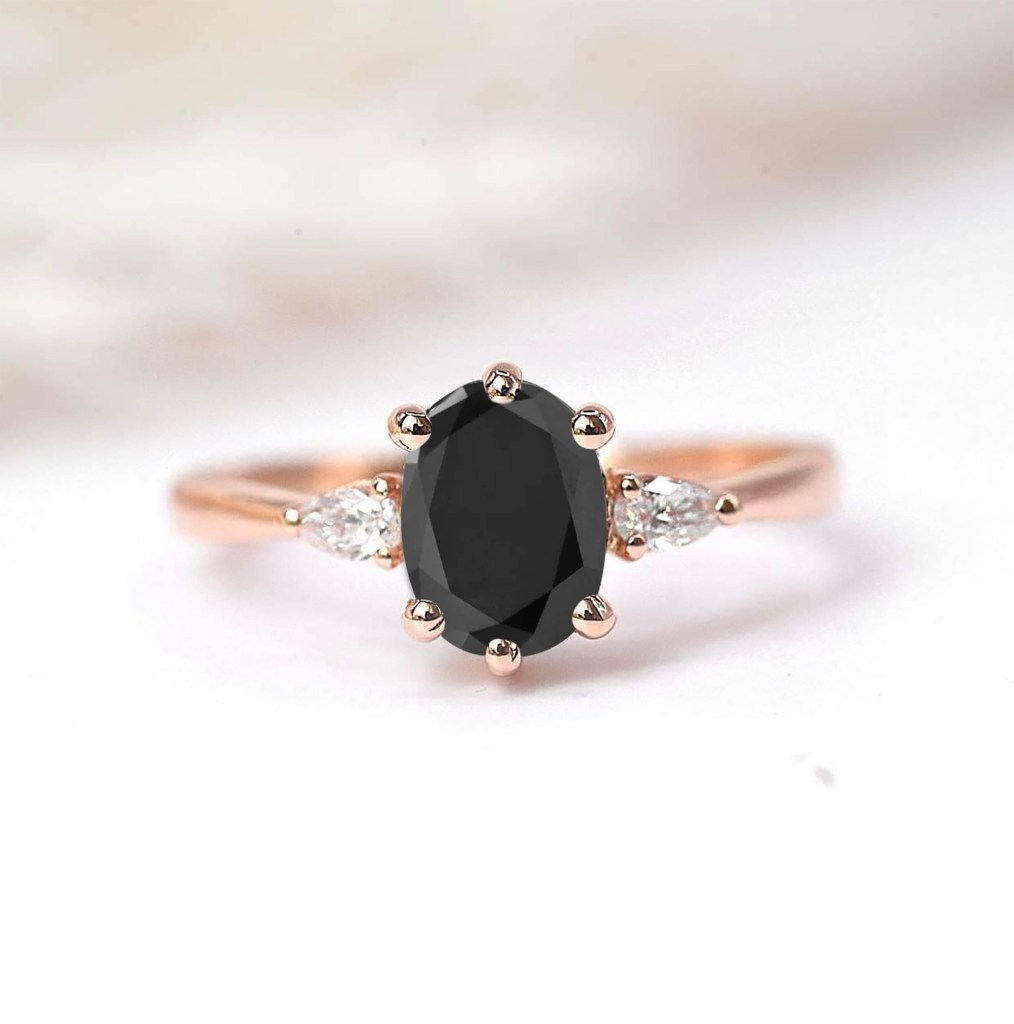 Oval 6mm black diamond ring - DIORAH JEWELLERS