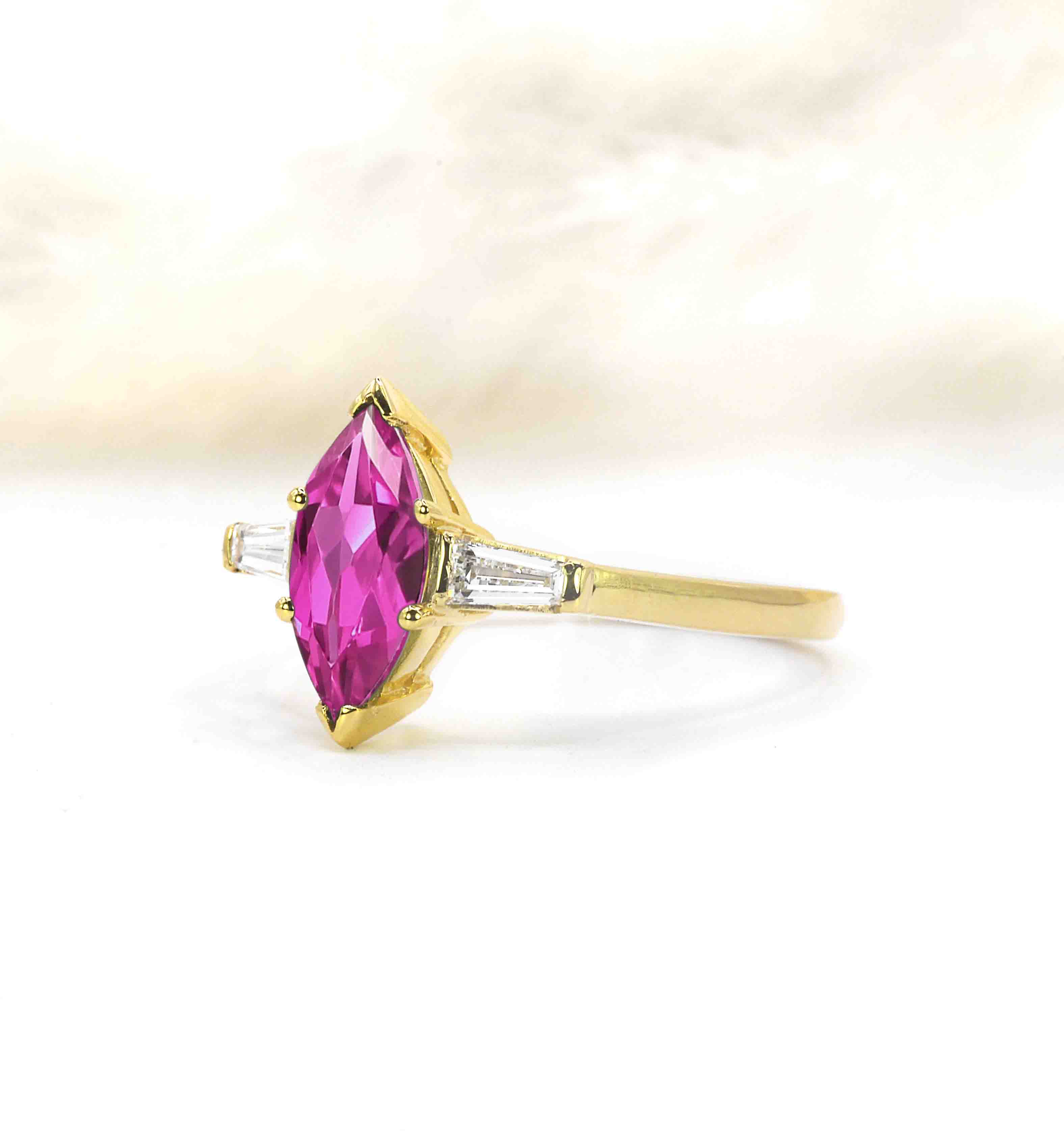Delicate marquise cut pink sapphire dainty ring - DIORAH JEWELLERS