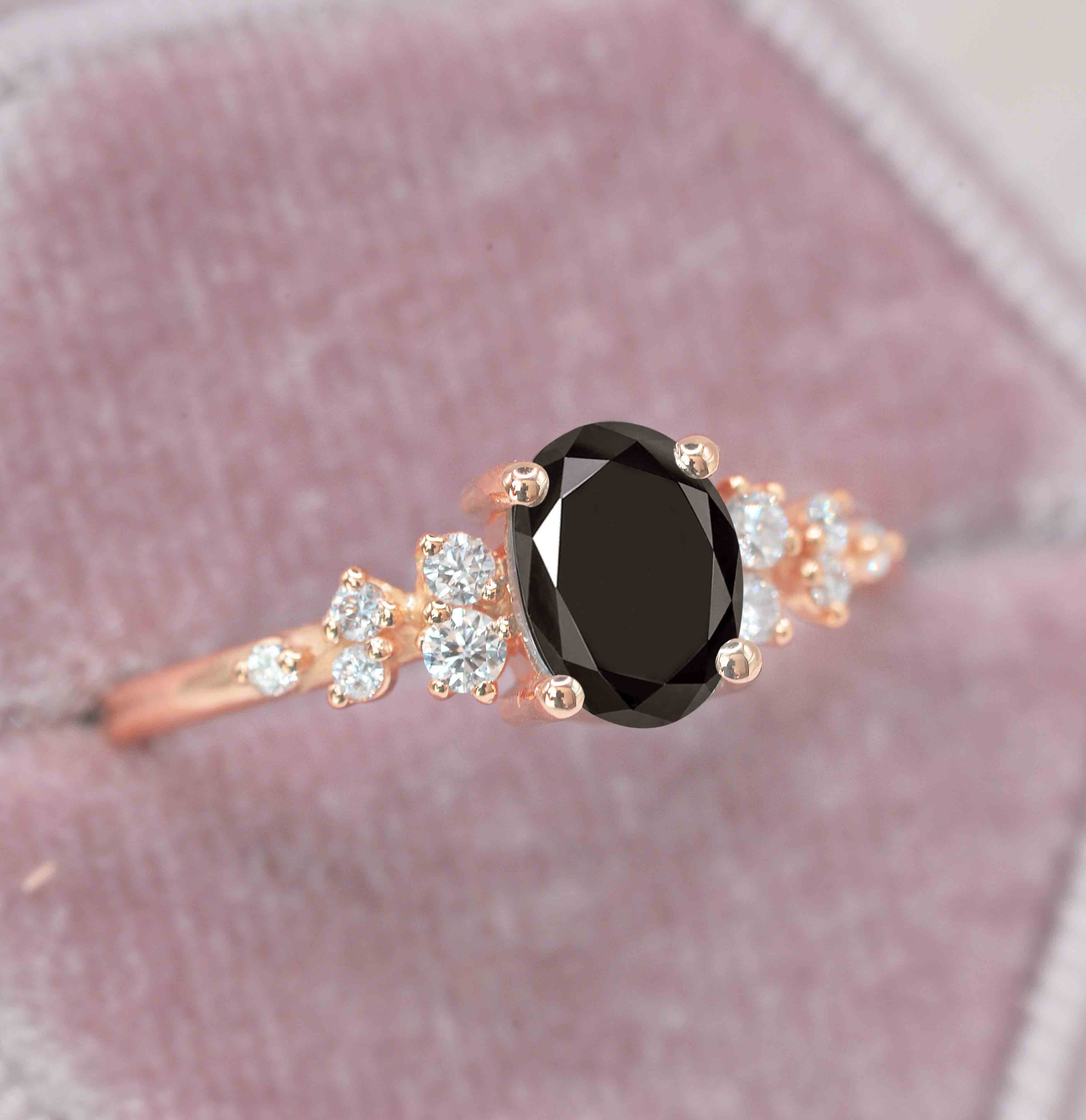 Oval black diamond cluster ring in rose gold - DIORAH JEWELLERS