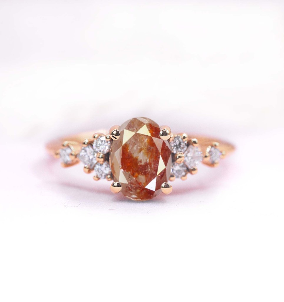 Oval brownish rustic diamond engagement ring - DIORAH JEWELLERS