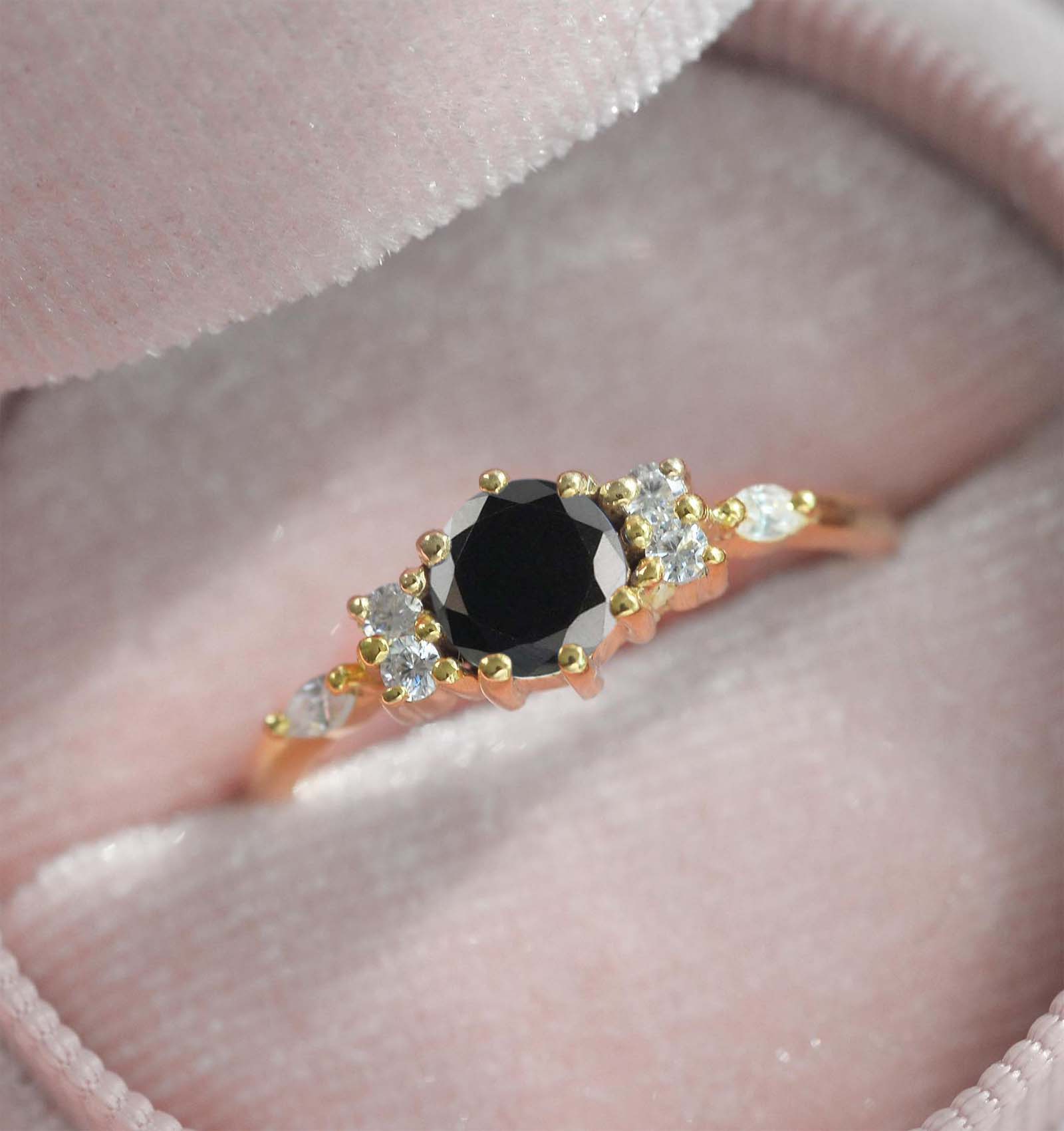 6mm black diamond ring in yellow gold - DIORAH JEWELLERS