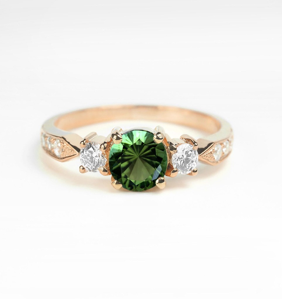 6mm green tourmaline engagement Ring - DIORAH JEWELLERS