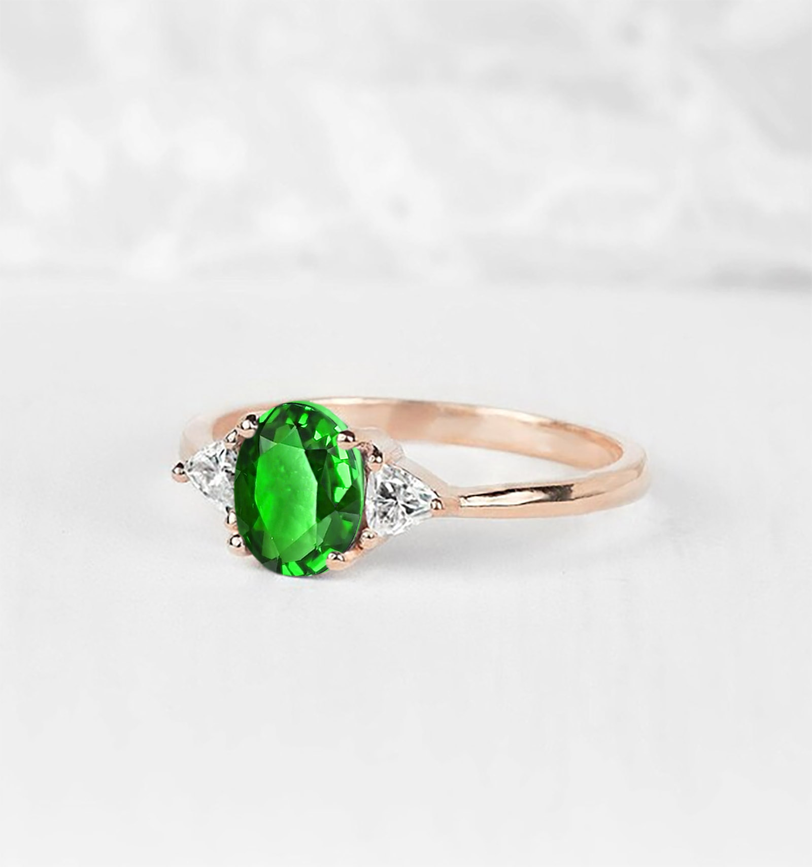 6mm oval green tsavorite ring - DIORAH JEWELLERS