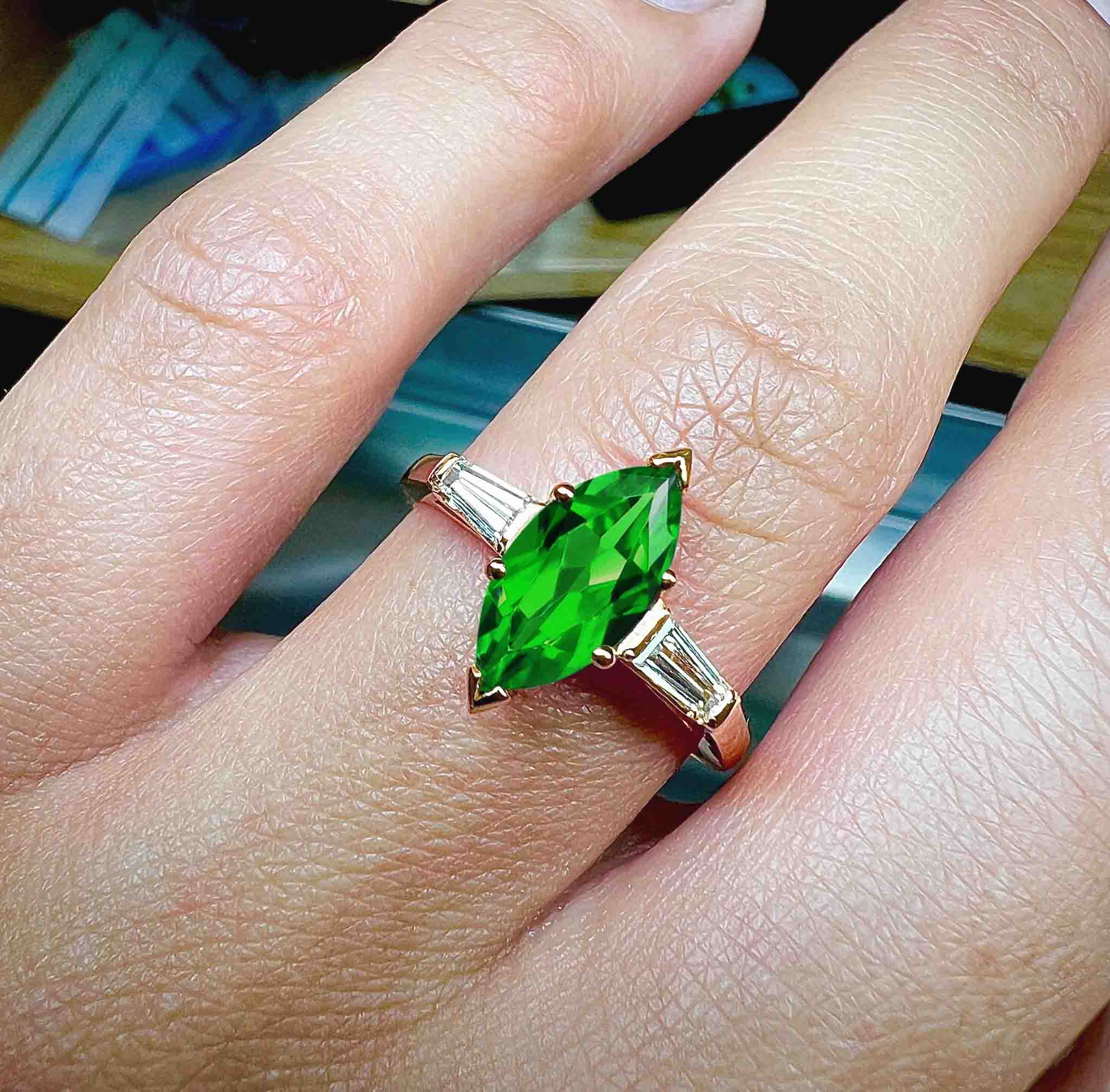 Marquise cut green tsavorite ring - DIORAH JEWELLERS