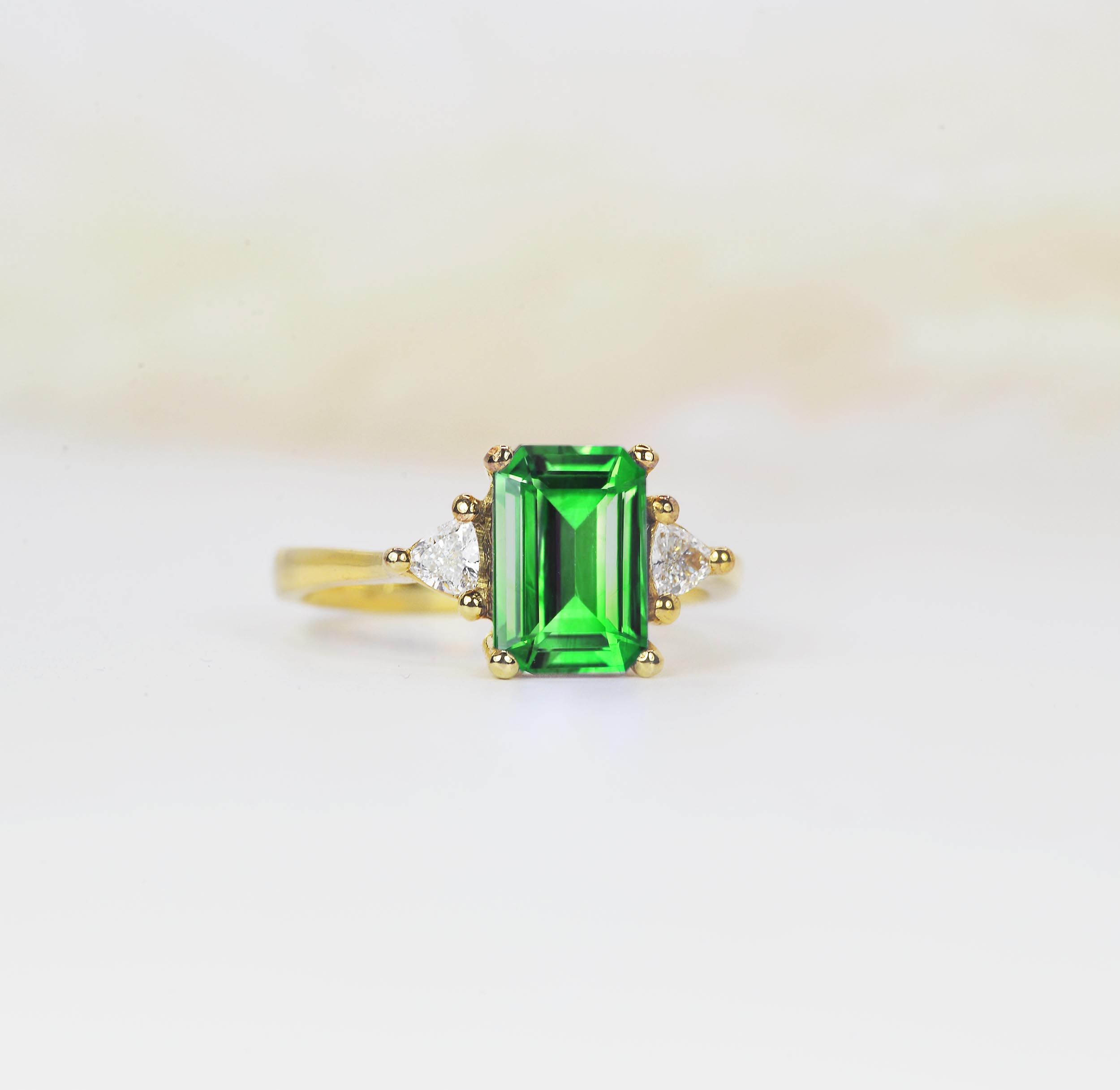 Emerald cut green tsavorite engagement ring - DIORAH JEWELLERS