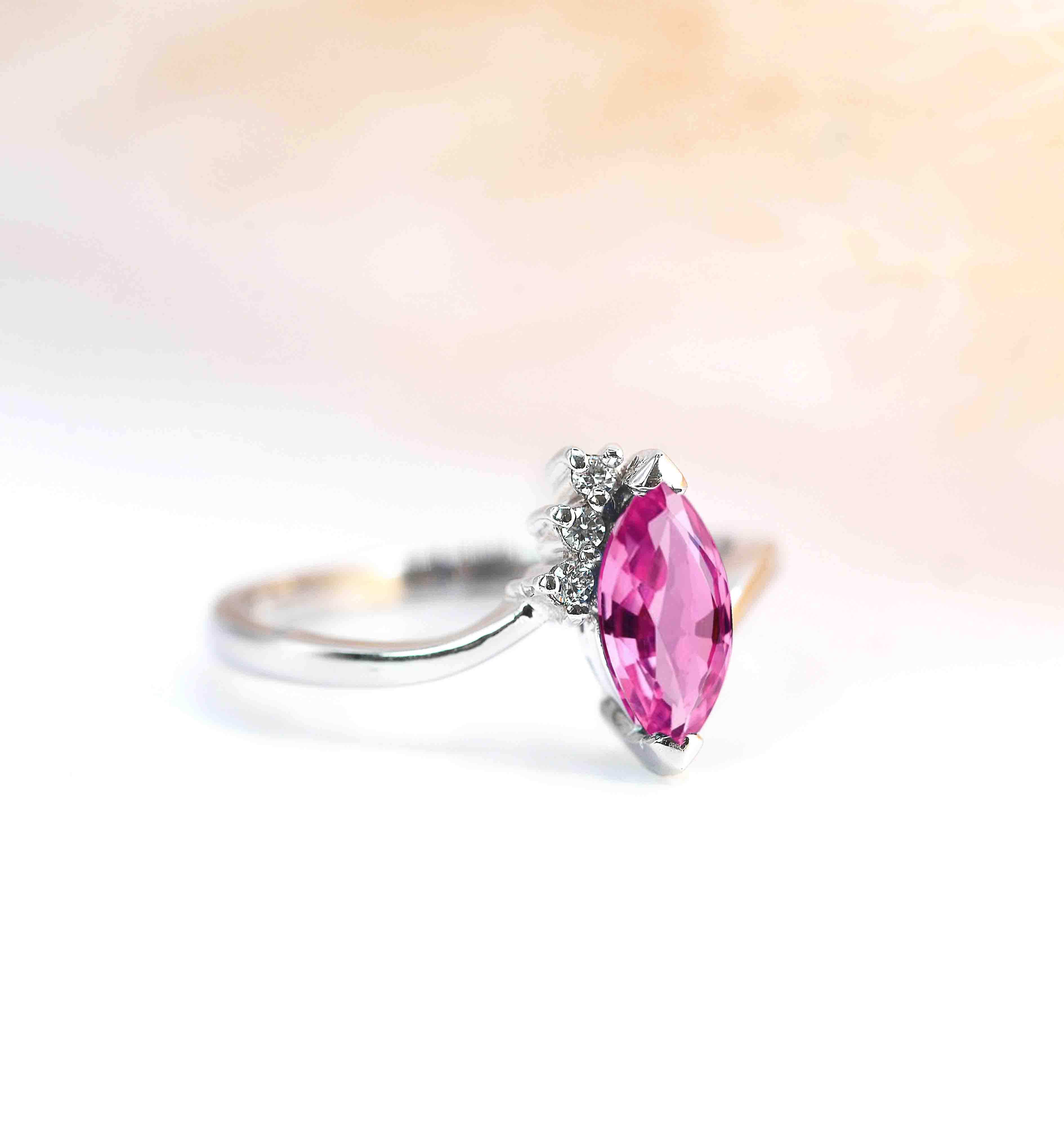 Marquise pink sapphire delicate engagement ring - DIORAH JEWELLERS