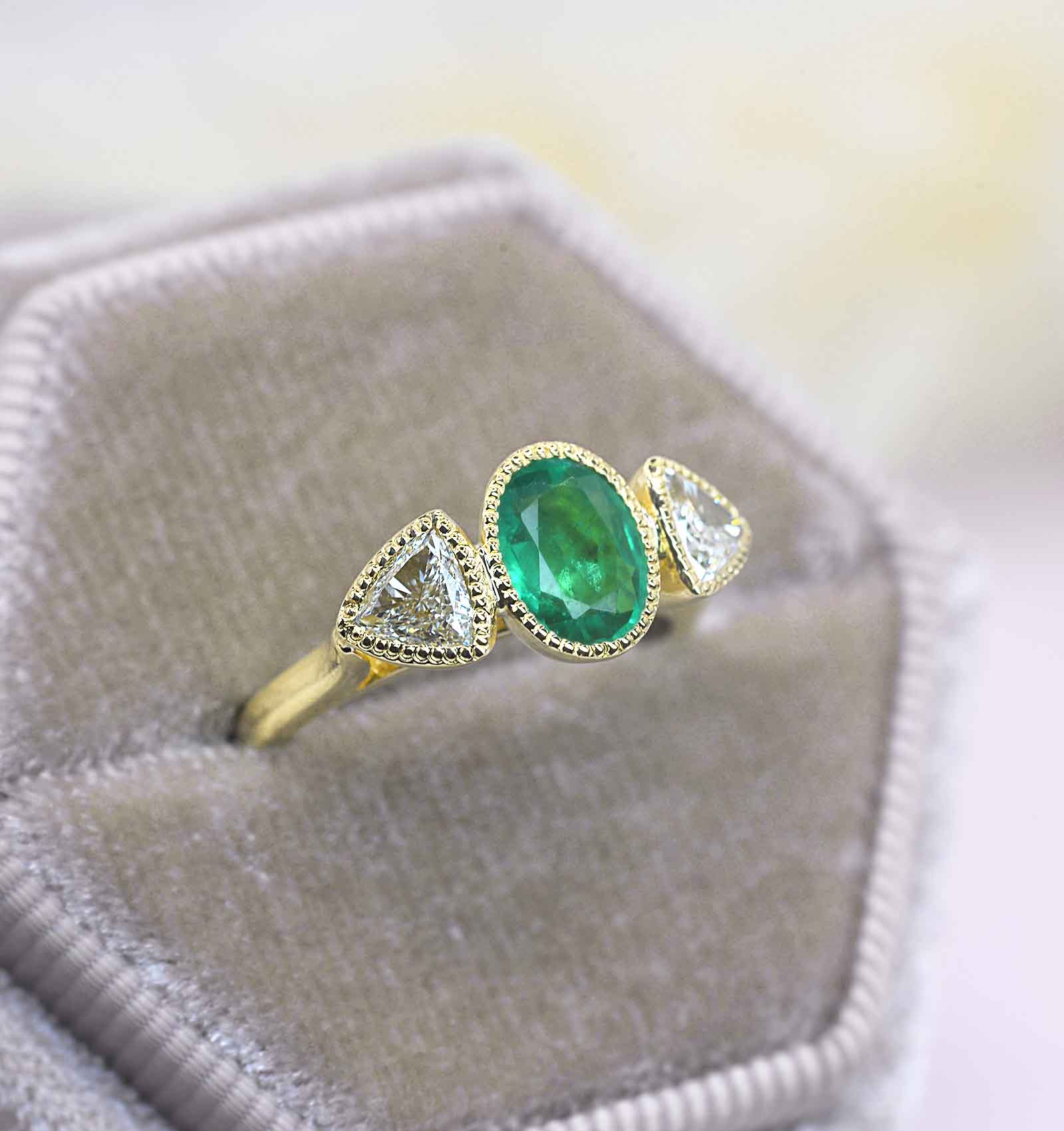 oval emerald engagement ring - DIORAH JEWELLERS