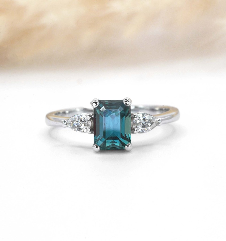 teal sapphire anniversary ring - DIORAH JEWELLERS