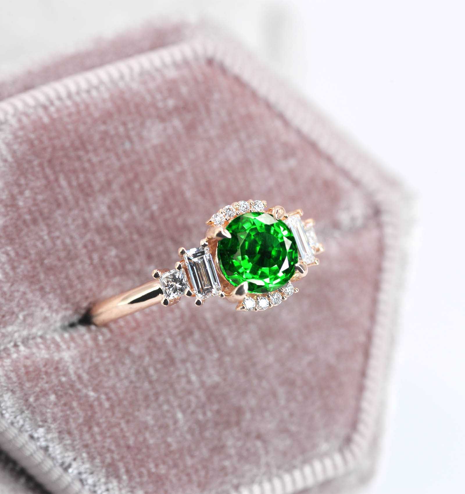 Tsavorite classic cluster engagement ring - DIORAH JEWELLERS