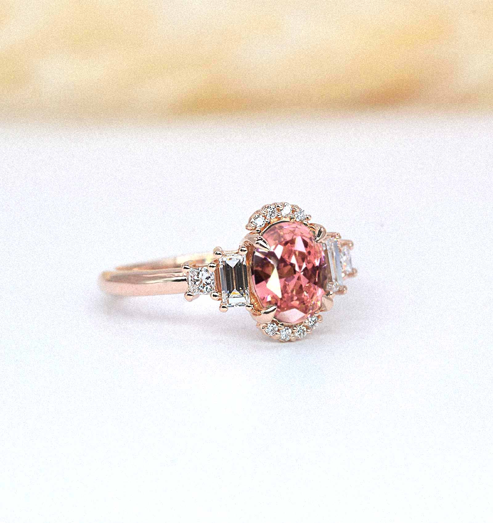 Oval morganite and diamond cluster ring - DIORAH JEWELLERS