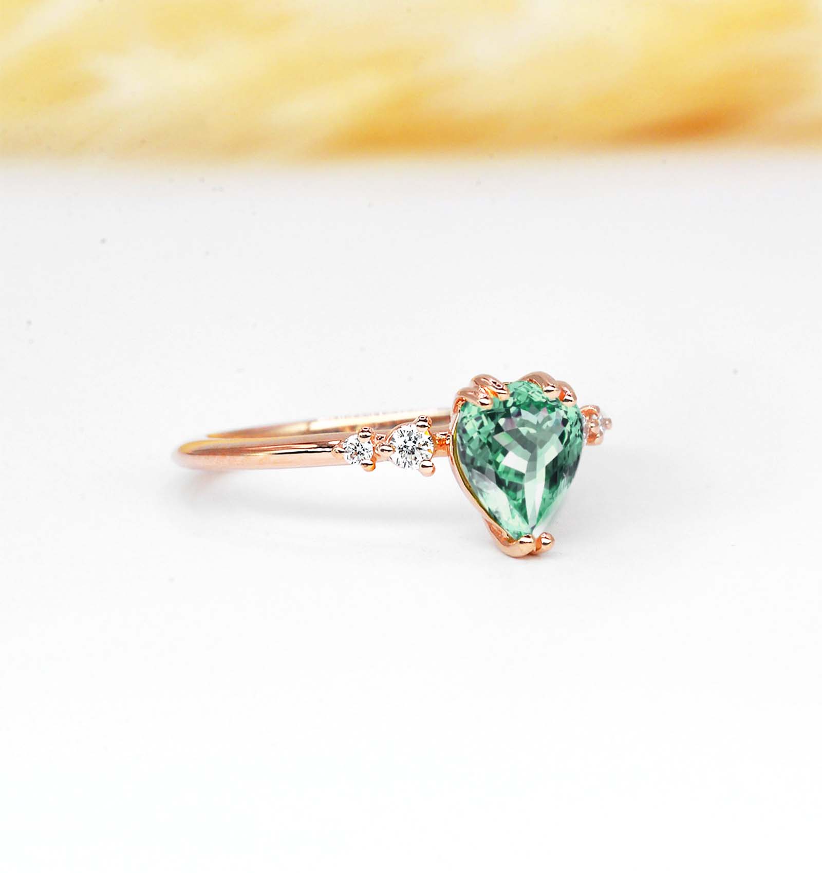Pear mint green bridal ring - DIORAH JEWELLERS