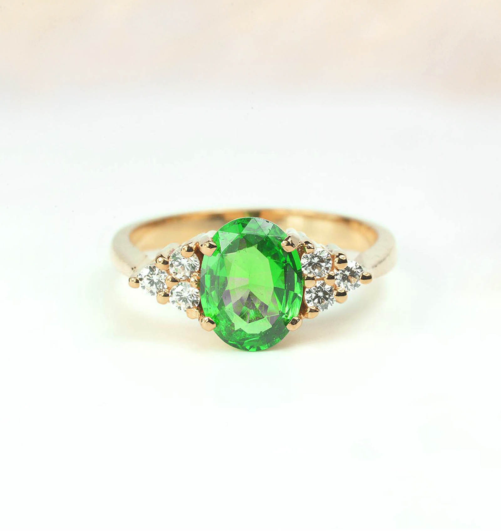1.53ct Green tsavorite minimal cluster ring - Diorah Jewellers