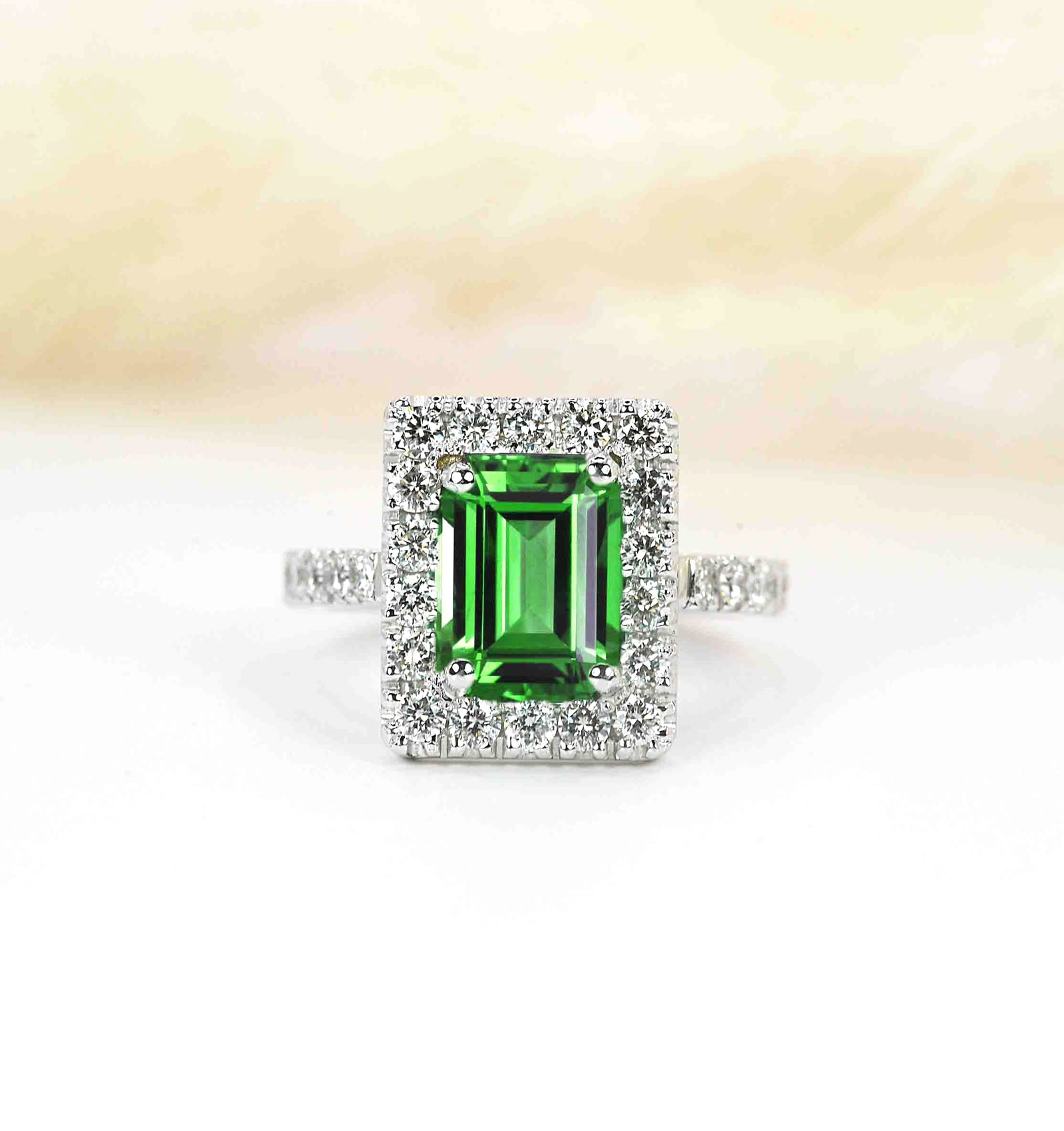 Emerald cut green tsavorite ring - DIORAH JEWELLERS