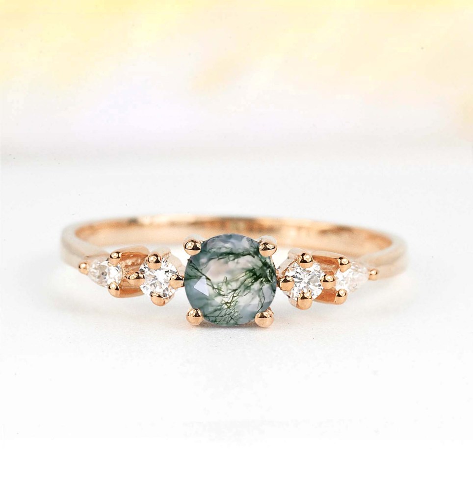 Moss agate and diamond ring in rose gold - DIORAH JEWELLERS