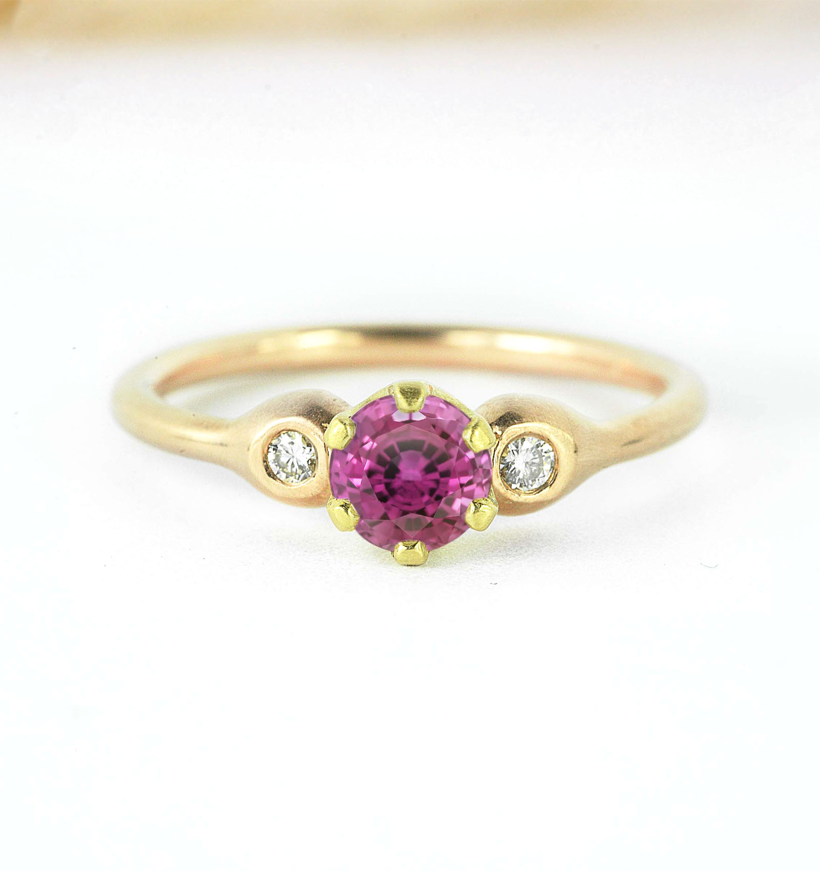 Natural pink sapphire dainty ring in bi-metal - DIORAH JEWELLERS