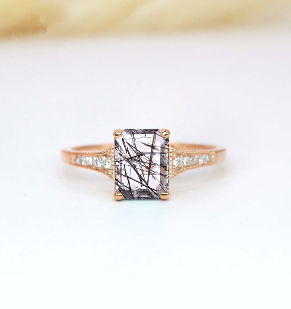 Emerald cut rutile art deco vintage ring - DIORAH JEWELLERS
