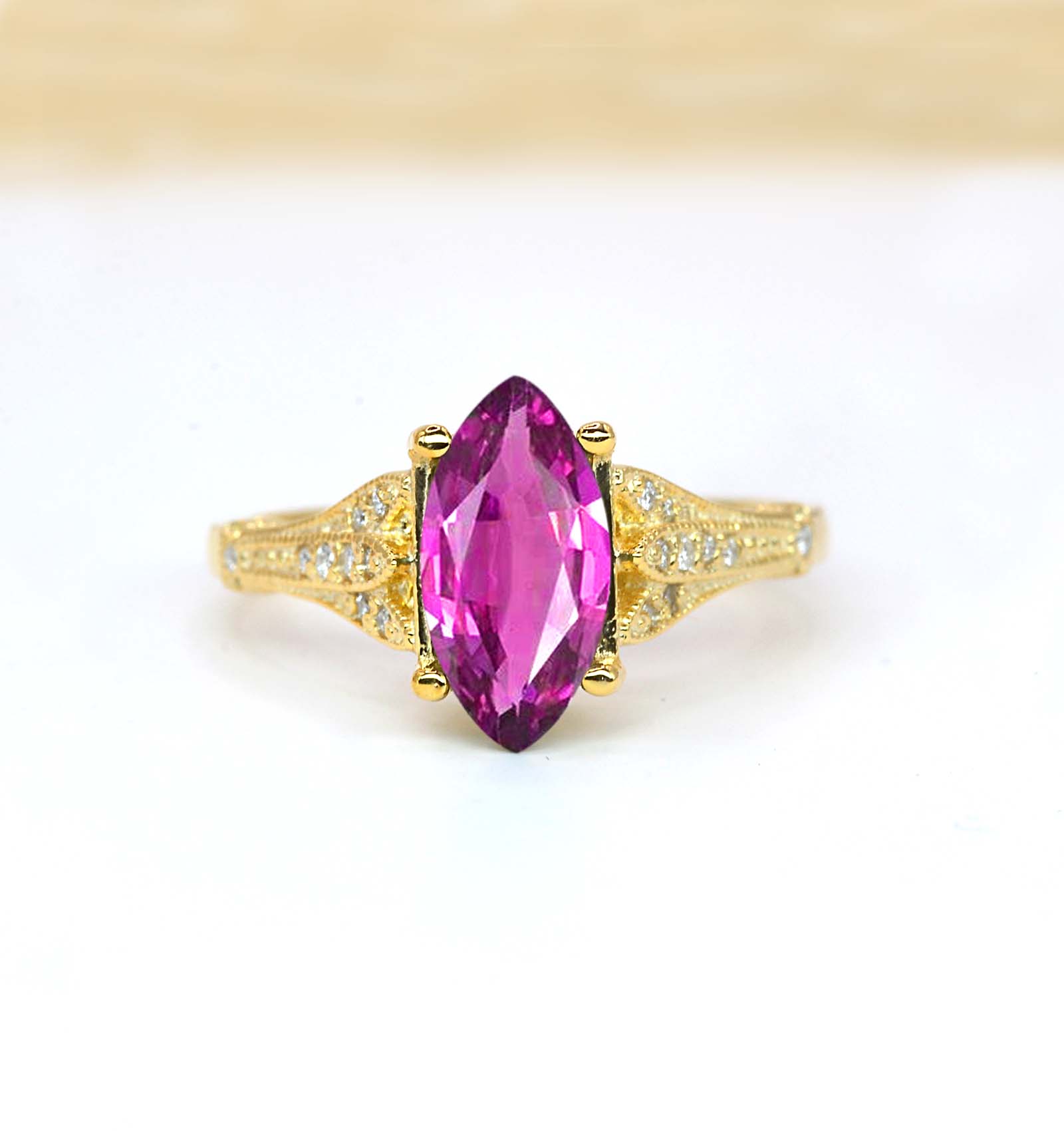 Marquise Pink Sapphire Unique Engagement Ring - Diorah Jewellers