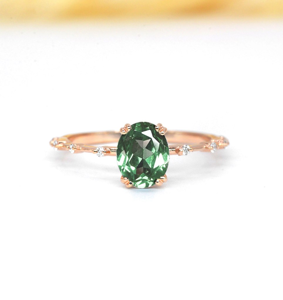 Mint green unique engagement ring - DIORAH JEWELLERS