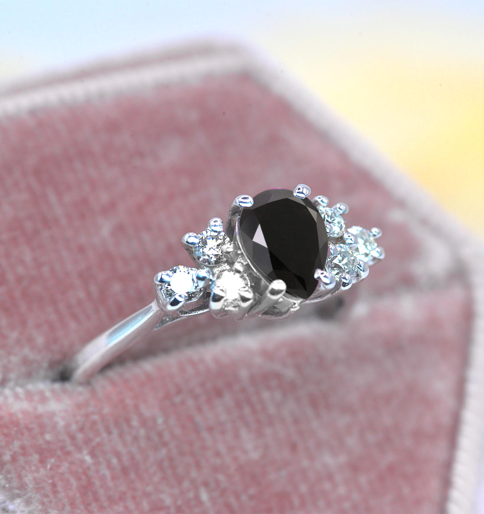 Pear black diamond art deco cluster ring - DIORAH JEWELLERS