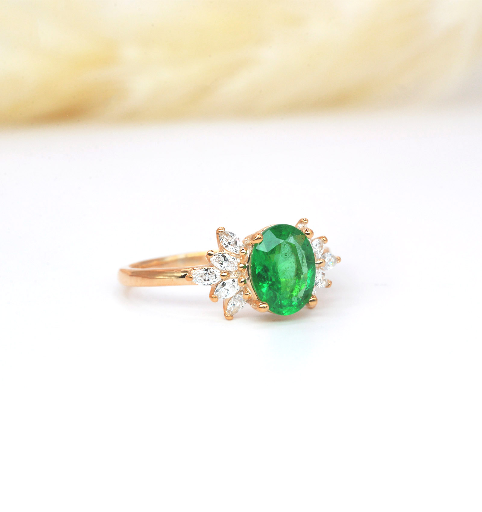 Oval emerald high engagement ring - DIORAH JEWELLERS