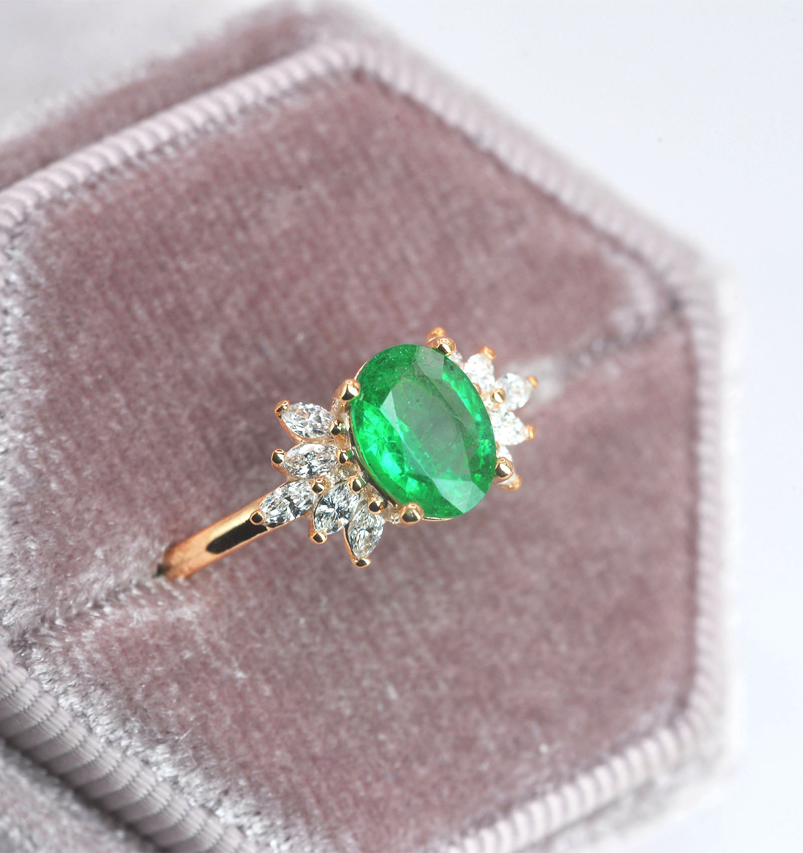 Oval emerald high engagement ring - DIORAH JEWELLERS