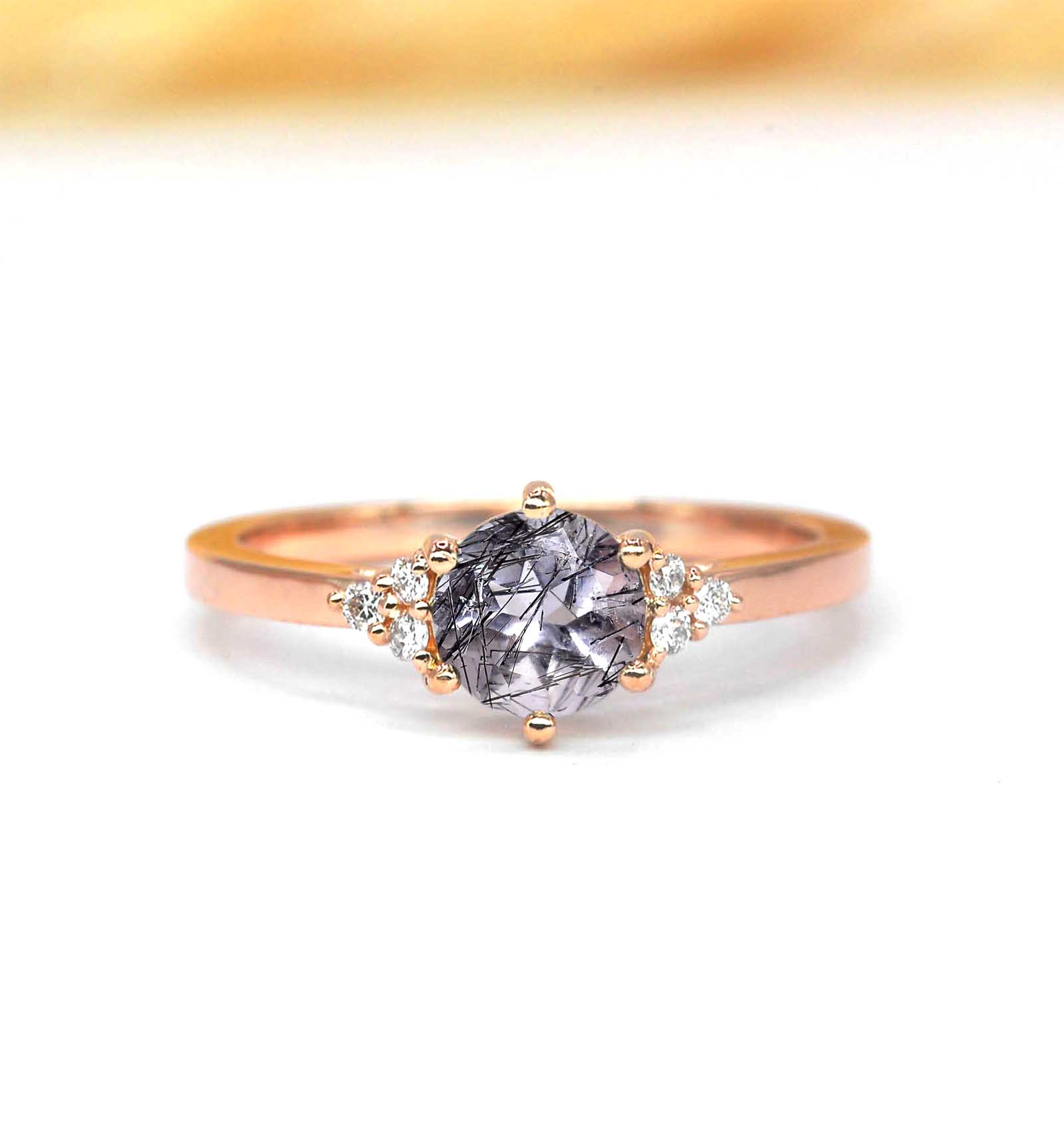 Round rutile art deco engagement ring - DIORAH JEWELLERS