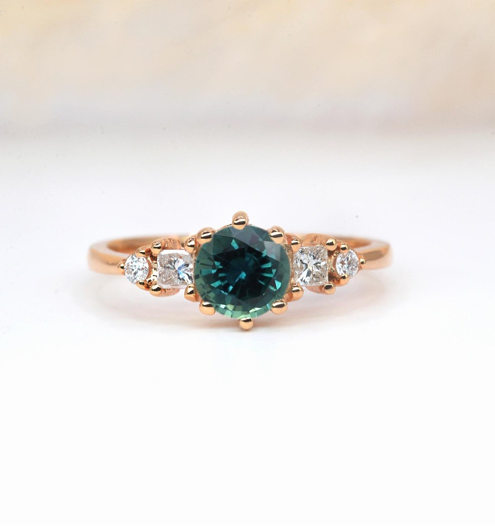 Round teal sapphire featuring celebrity ring - DIORAH JEWELLERS